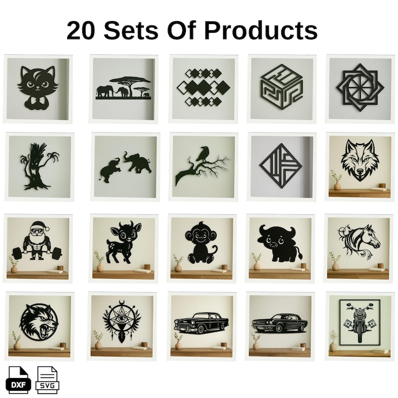 CNC Metal Wall Art Set: 20 DXF SVG Silhouette Designs (digital Download ...