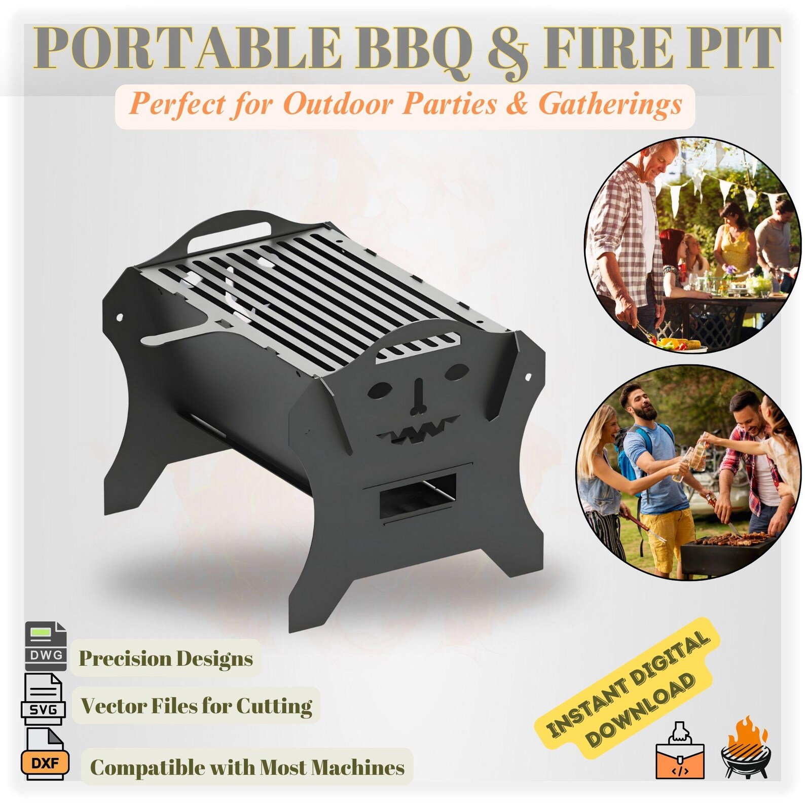 Outdoor Skull Bbq Fire Pit | Cnc Cut Grill | DXF DWG PDF Files ...