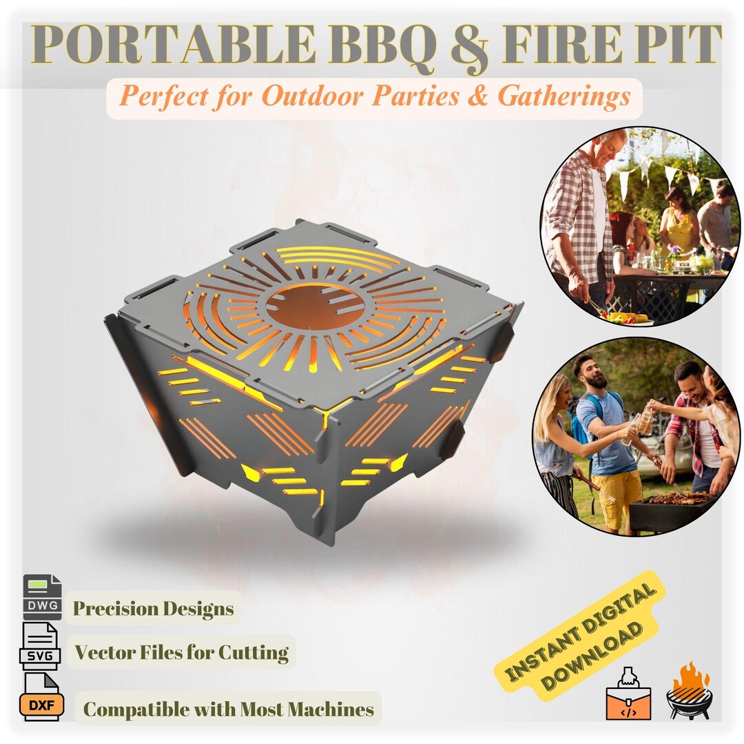 Square Fire Pit Dxf File, Barbecue Dxf Files for Plasma, Grill Fire Pit ...