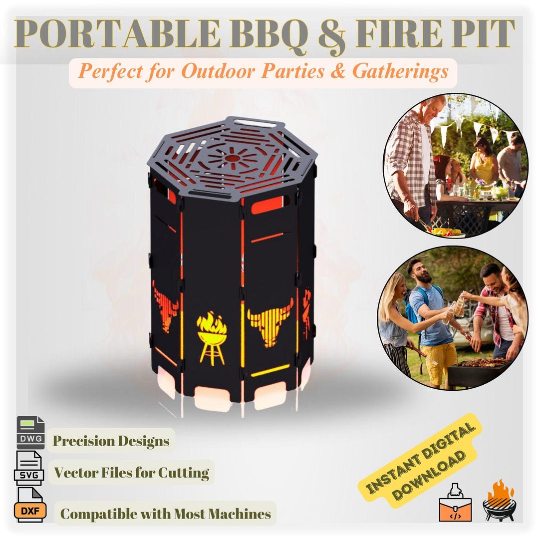 Decorative Fire Pit Dxf File, Fire Pit Dxf Files for Plasma, Grill Fire ...