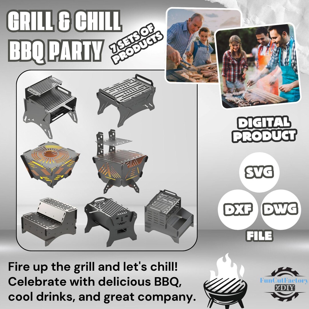 7 Sets Instant BBQ Dxf File, Dxf File for Metal BBQ, Dxf Files for ...