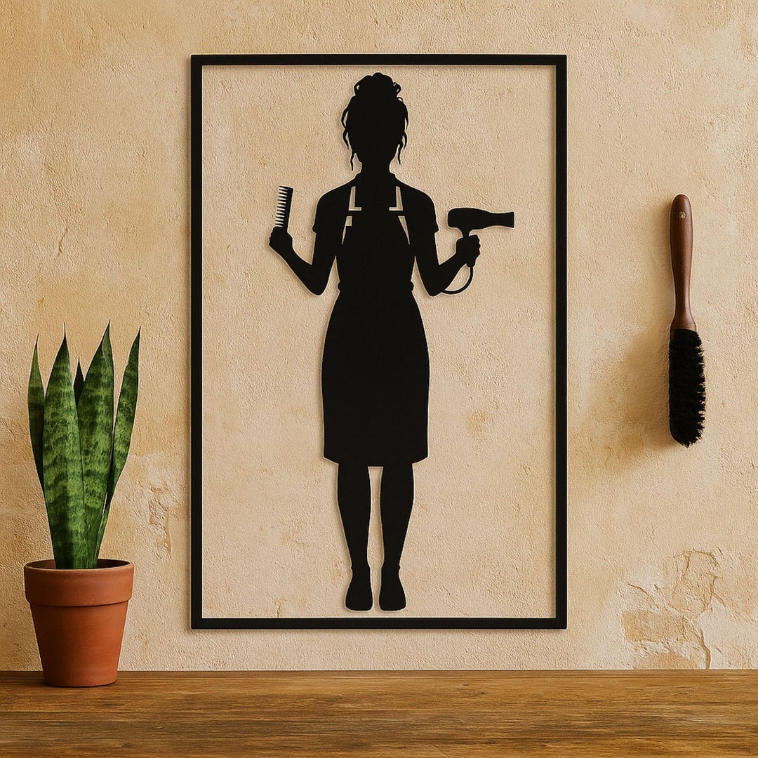 Hairdresser Silhouette Metal Wall Art: Salon & Beauty Studio Decor ...