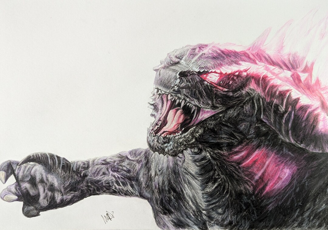 A4 Art Print, Realistic Drawing of Godzilla, Wall Art, Art Gift Ideas ...