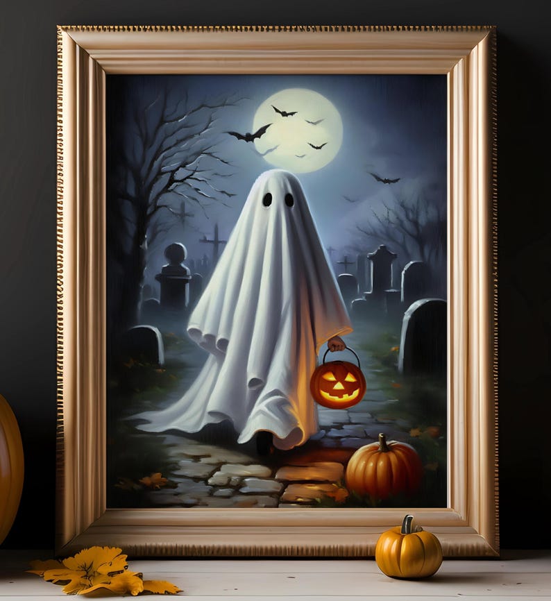 Halloween Ghost Printable Halloween Wall Art Abstract Oil Painting Dark ...