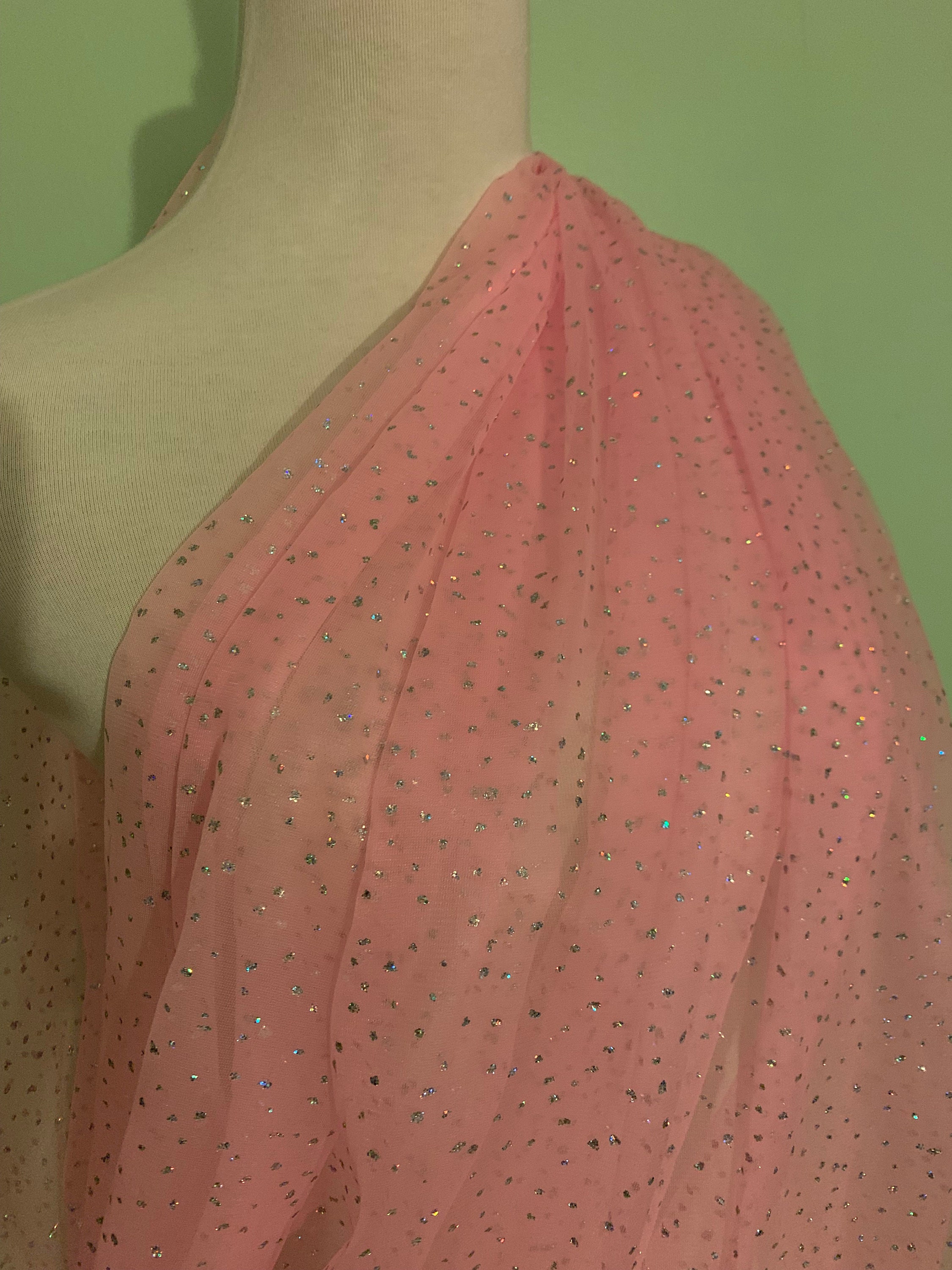 52" X 54" Very Fine Soft Sheer Sparkle Nylon Mesh Fabric Pink W/ Silver ...