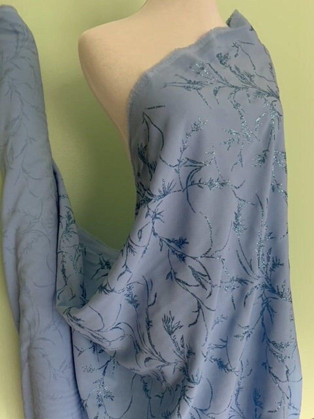 Sparkly Periwinkle Blue Crepe Fabric: 58" Wide, Elegant Floral Drape ...