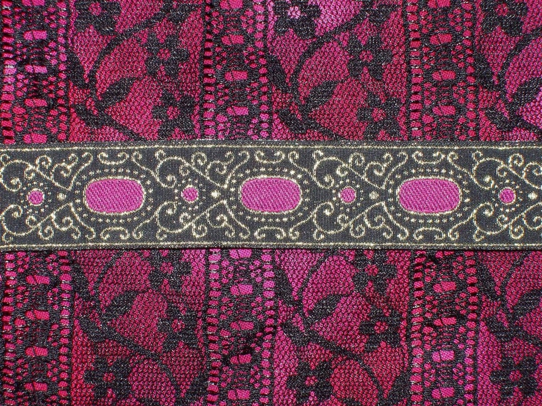 5 Yards X 1" Wide Black Fuchsia Craft Ribbon Trim Goth Emo Gold Pink (1 ...