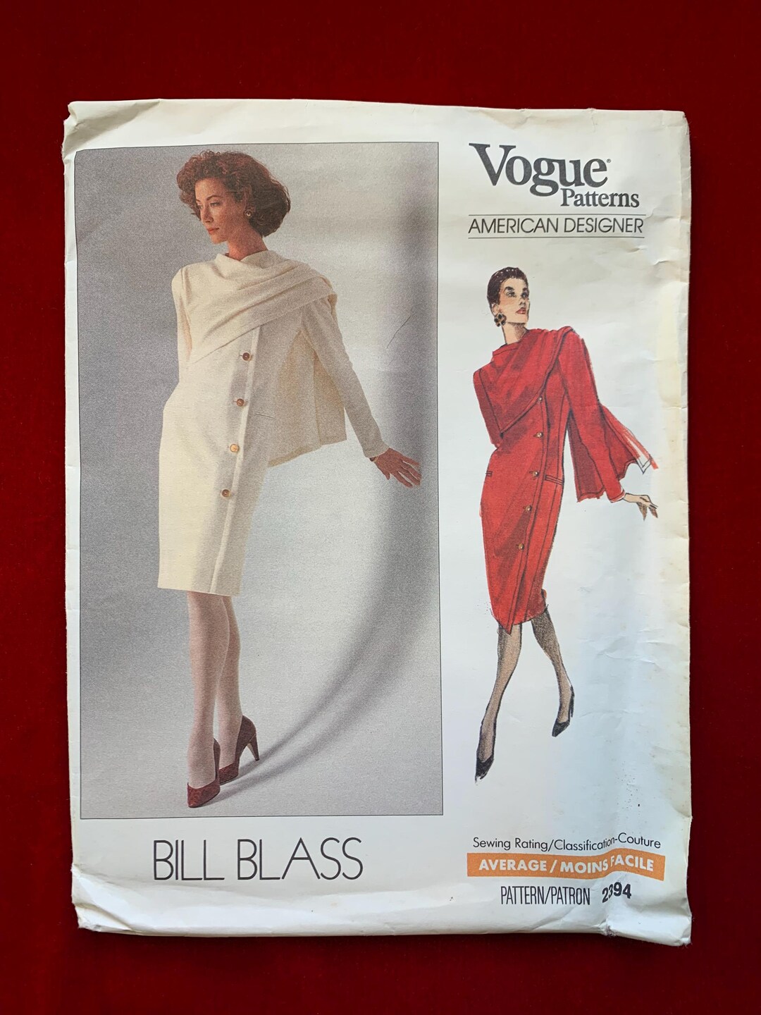 Bill Blass American Designer Vintage 1989 Vogue Pattern 2394 Misses ...