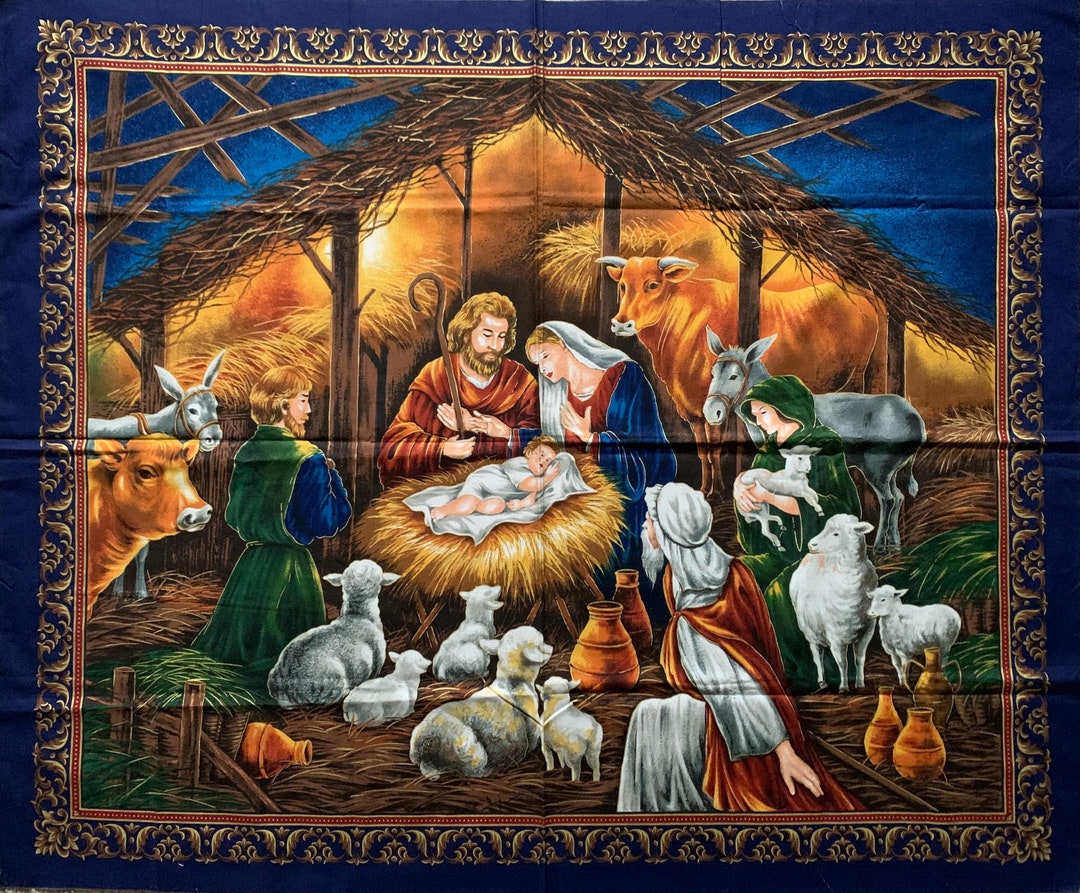 35 X 44 Wide VIP Fabric Panel Wall Hanging Beautiful Manger Scene ...