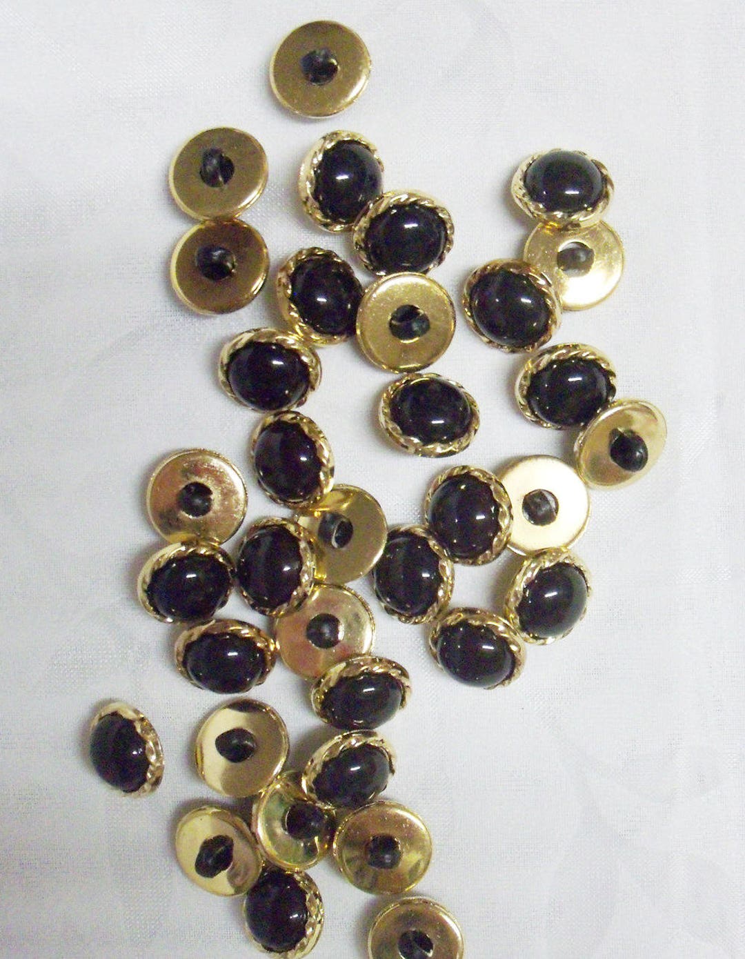 12 Buttons, 5/8" Small, Round, Black, Braided Gold Setting, Lightweight ...
