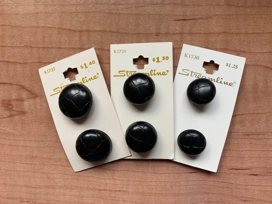 2 Sizes Black Leather-look Buttons With Shank on Card, Round Made in ...