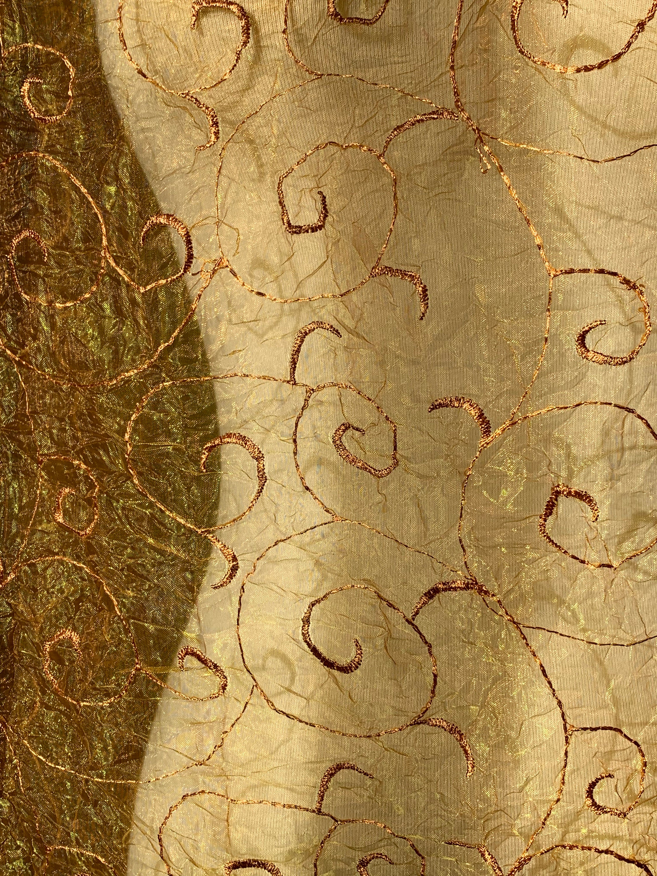 108" Wide Embroidered Twinkle Sheer Fabric Fiery Orange Gold Machine ...
