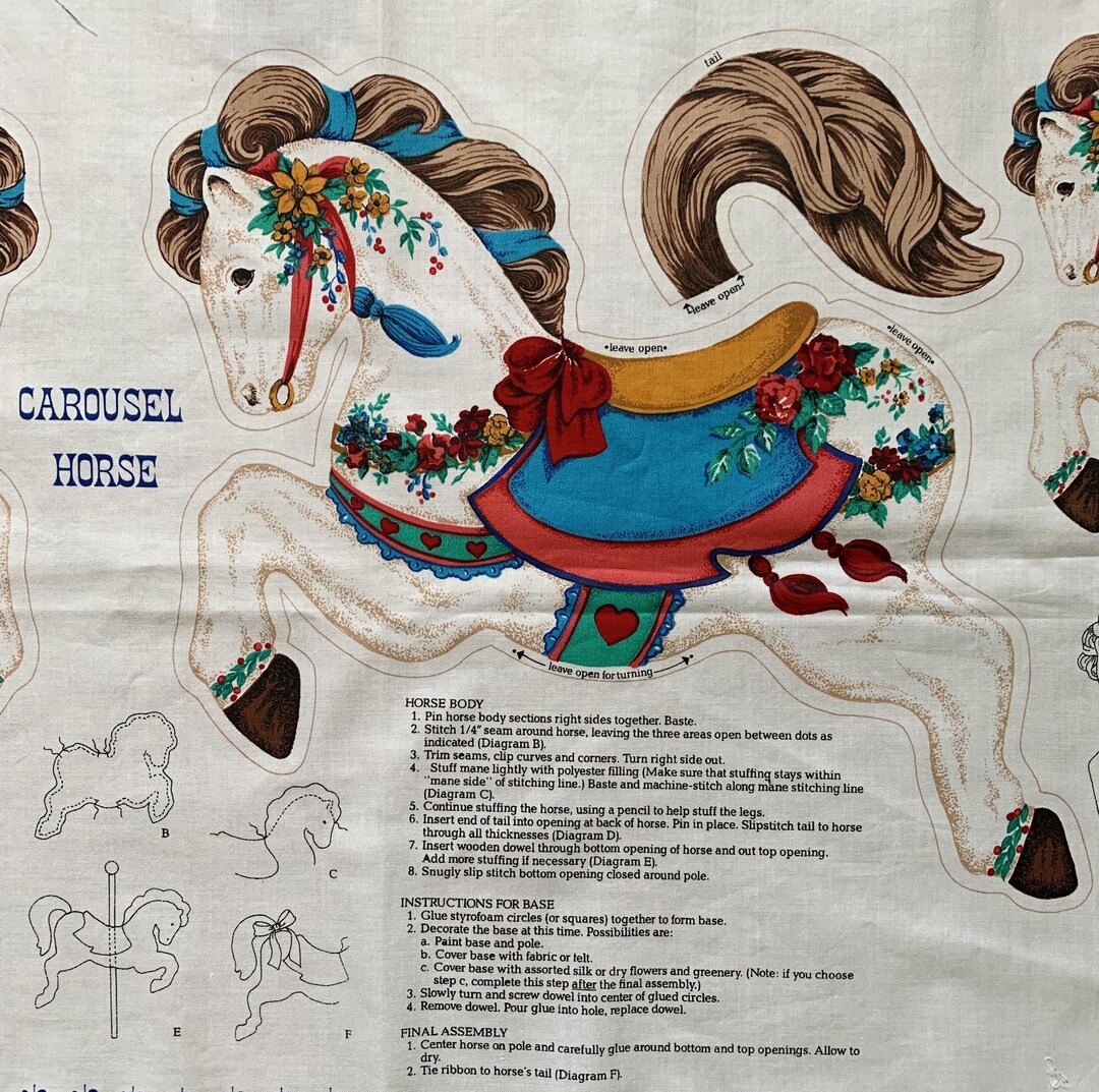 Fabric Panel for Stuffed Carousel Horse Vintage All Cotton 17" X 44" W ...