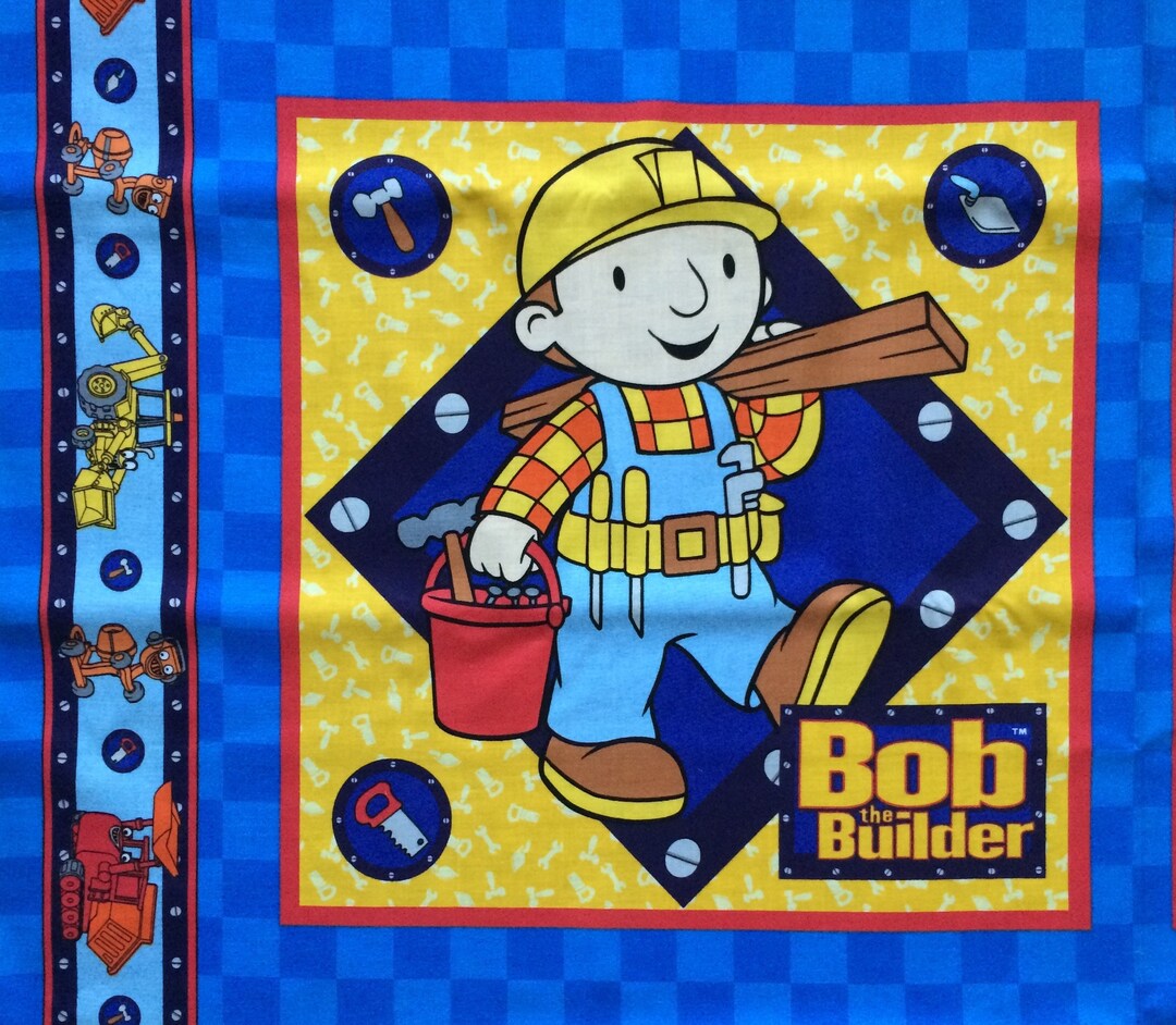 2 Pillow Panels Bob the Builder 18" X 44" Wide All Cotton Fabric ...