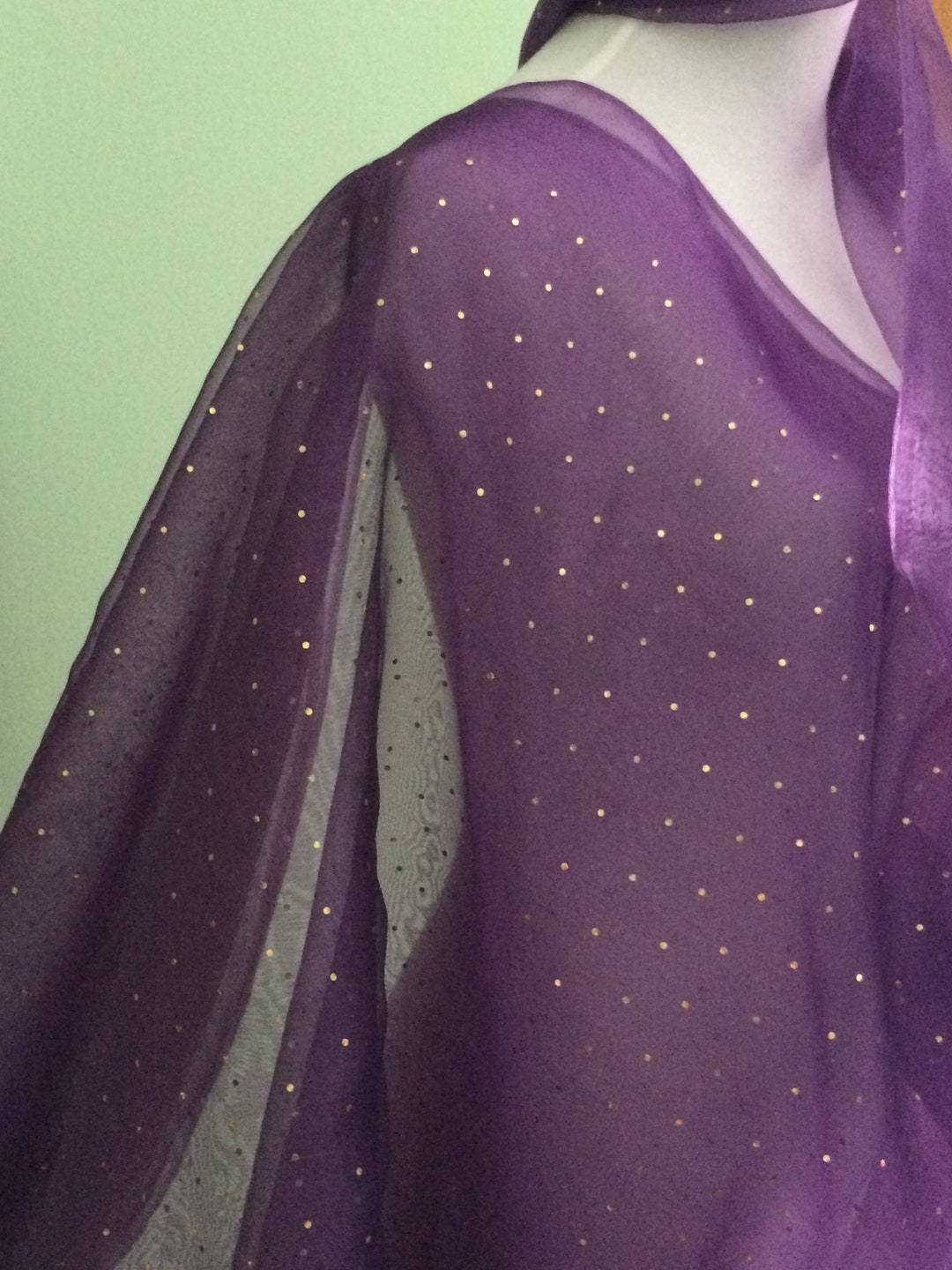 56" Wide Purple Twinkle Sheer Gold Confetti Dot Polyester Fabric ...