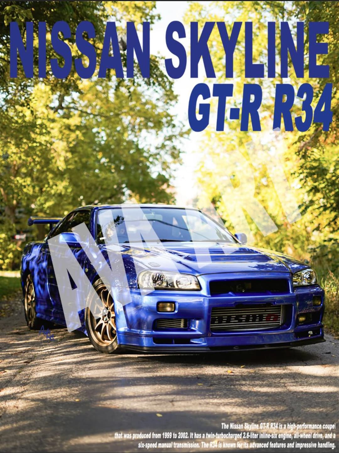 Nissan Skyline GT-R R34 Poster - Etsy