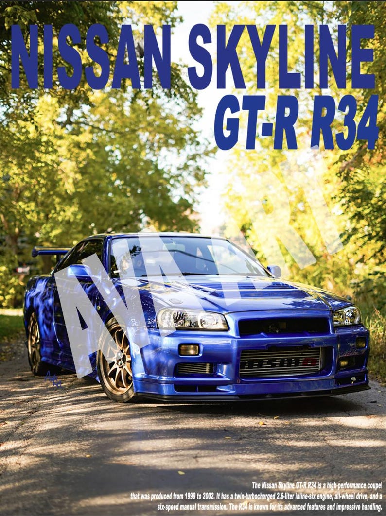 Nissan Skyline GT-R R34 Poster - Etsy