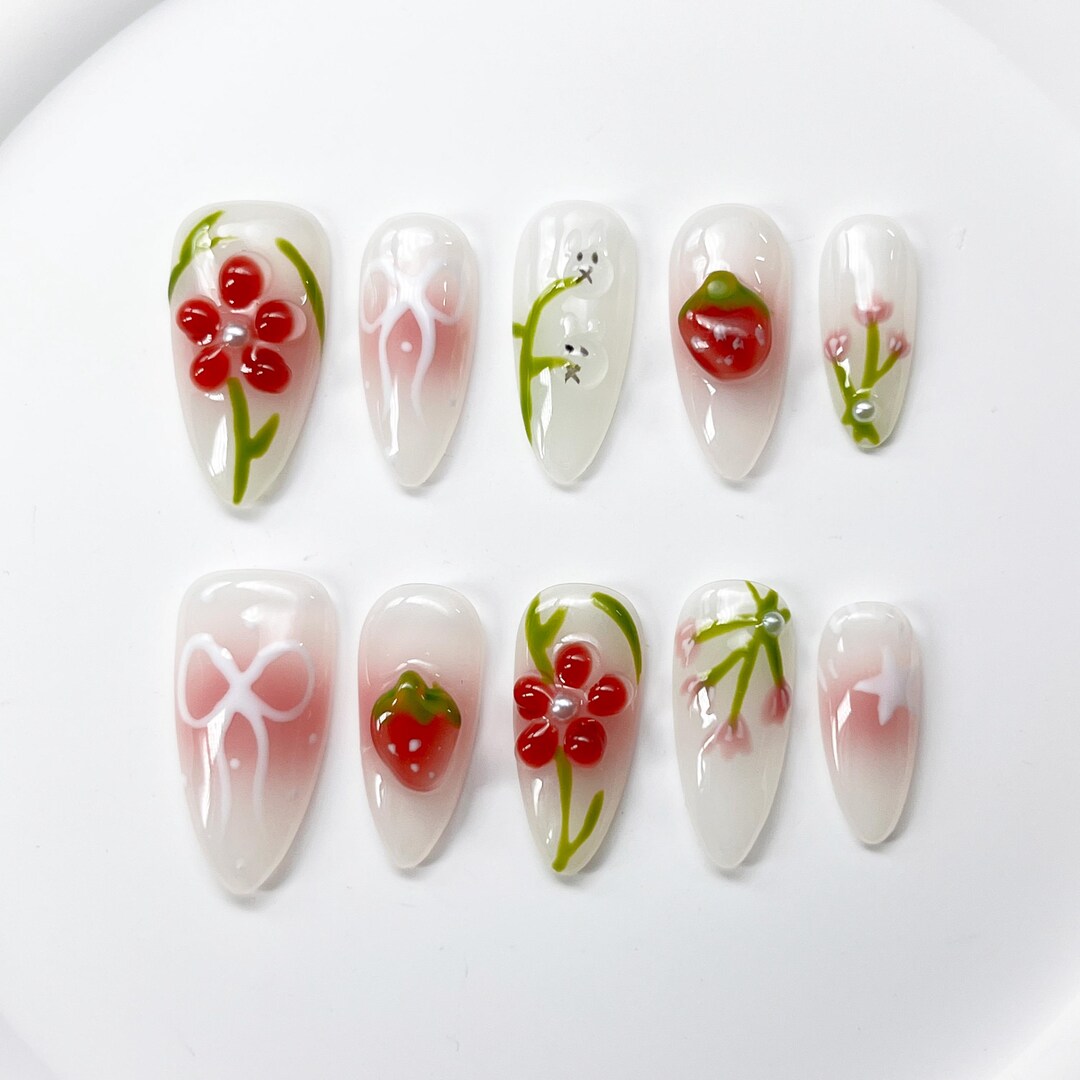 Elegant Language of Flowers Gel Nails | Press on Nail | Handmade Nails ...