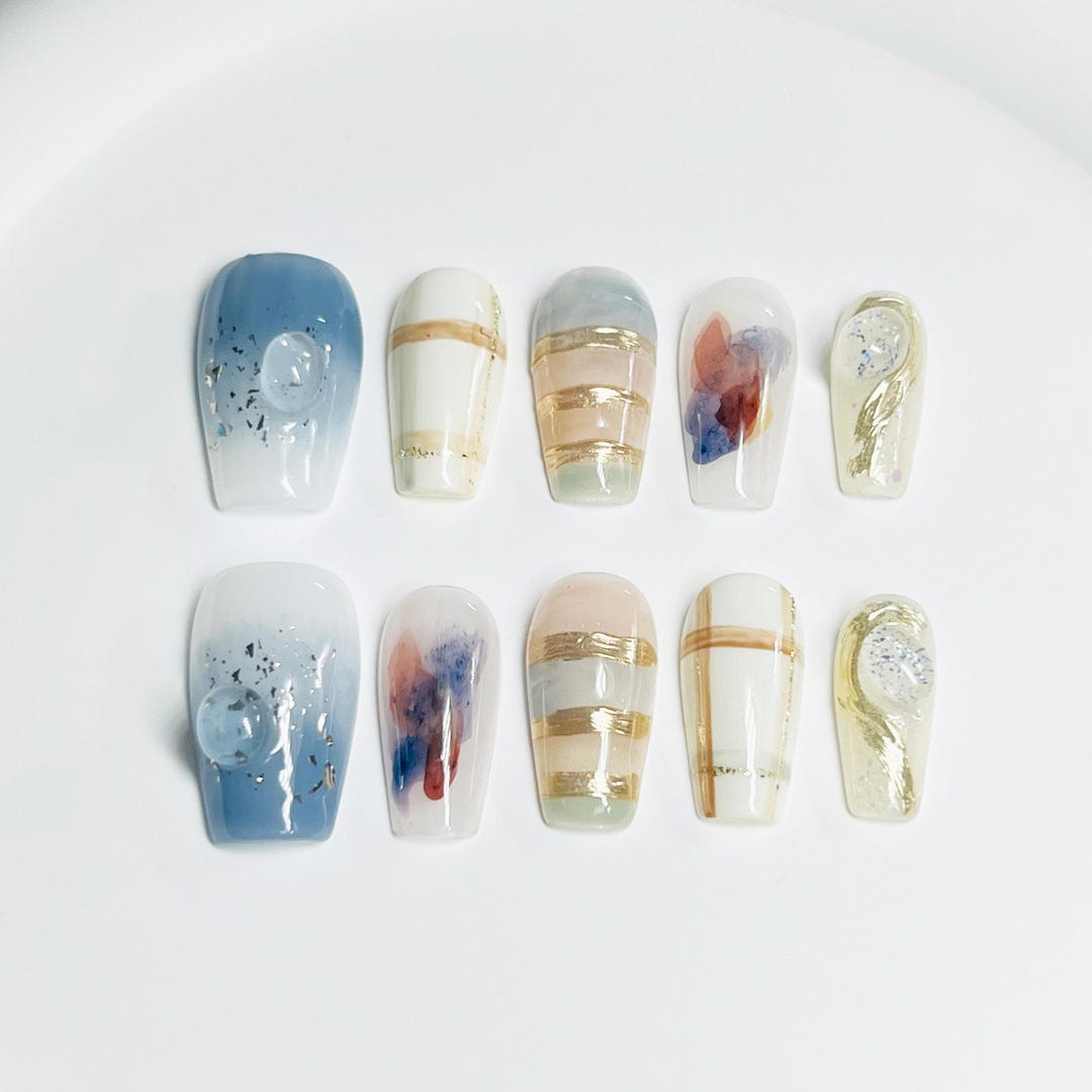 Luxury Blue Gradient Halo Gel Nails | Press on Nail | 100% Handmade ...