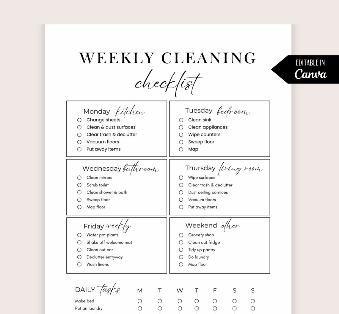Editable Weekly Planner, Printable Cleaning Checklist, Cleaning Planner ...