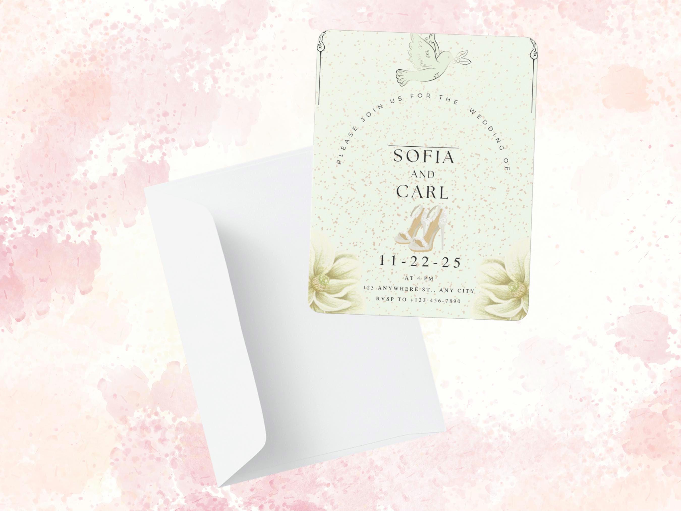 Editable Cream Printable Wedding Invitation With Flowers and Designs ...