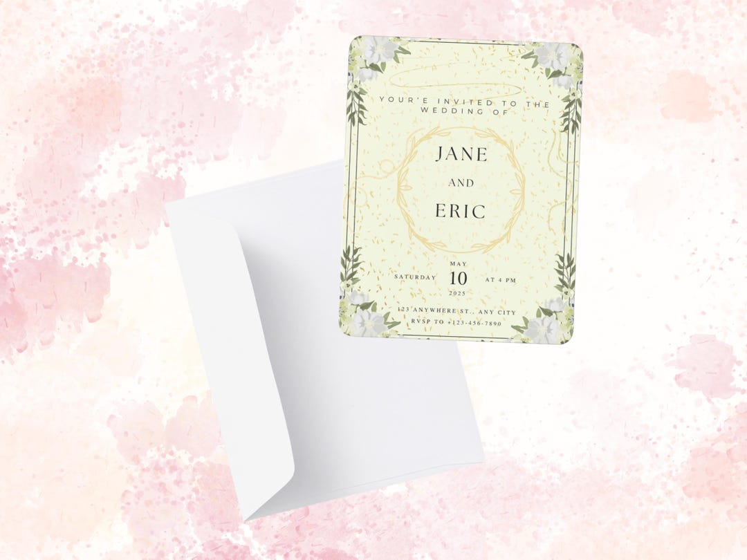 Editable Cream Printable Wedding Invitation With Flowers Digital ...