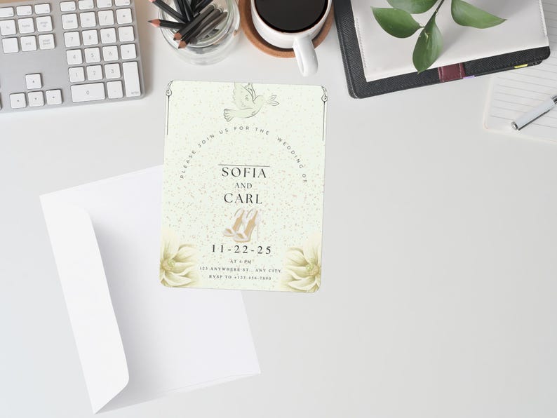 Editable Cream Printable Wedding Invitation With Flowers and Designs ...