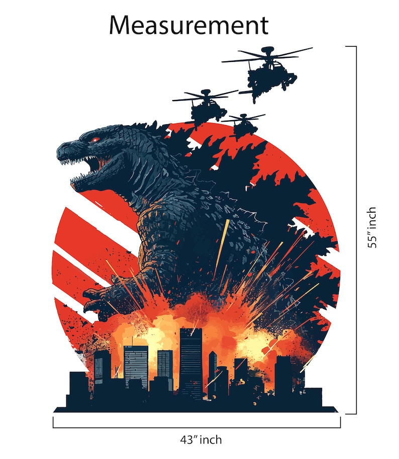 Peel and Sticker Godzilla Wall Art Kid Room Decal Godzilla Wall Decal ...