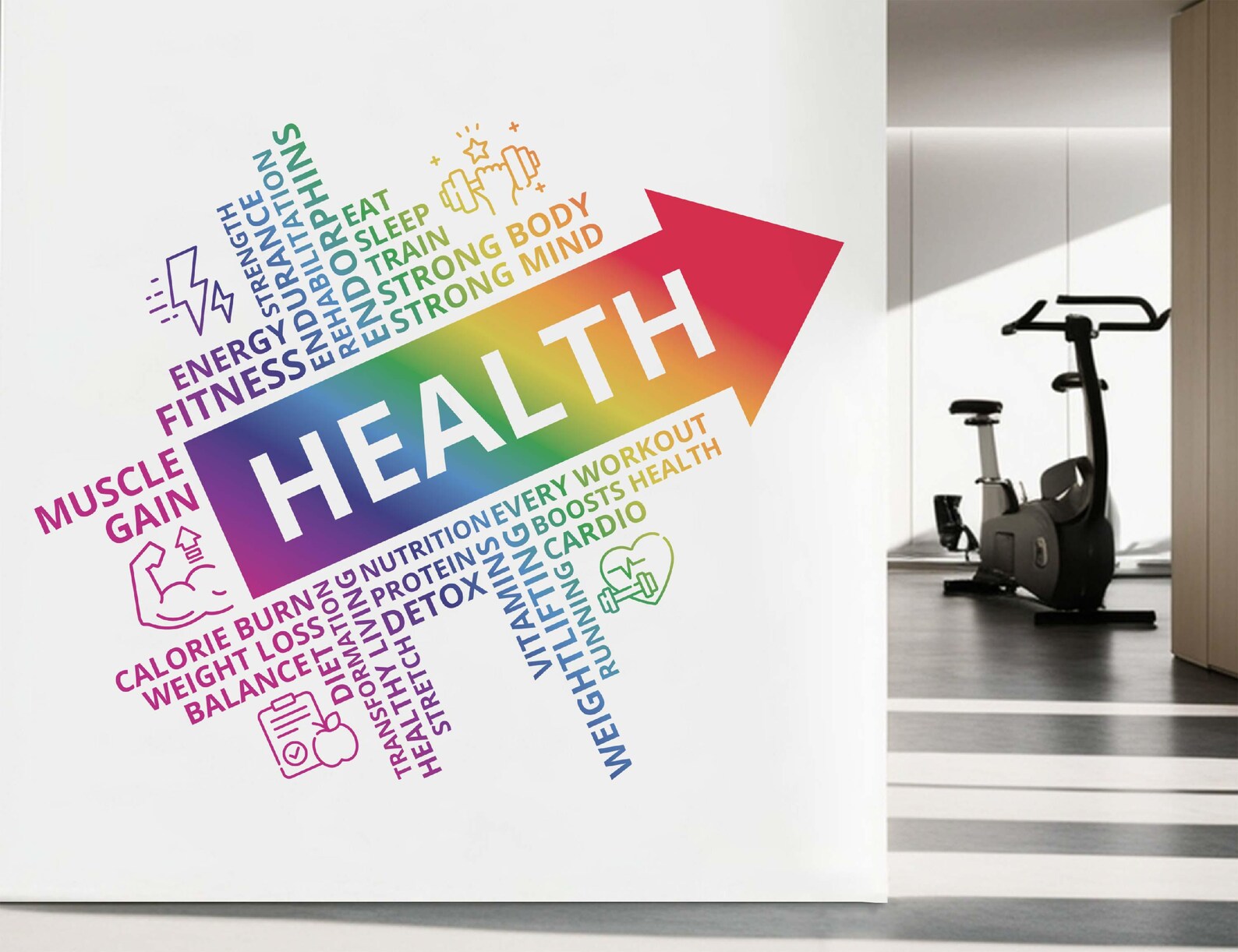 Health Wall Decal Fitness Quote Wall Sticker Health Words Inspiring ...