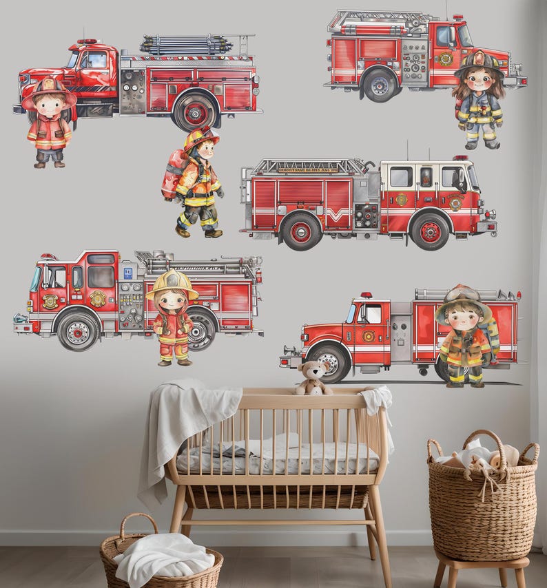 Fireman Wall Decal Firefighter Wall Art Fire Trucks Wall Sticker for ...