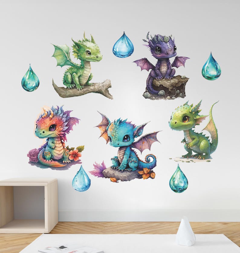Fire Dragon Wall Decal Water Dragon Wall Art Cute Dragon Wall Sticker ...