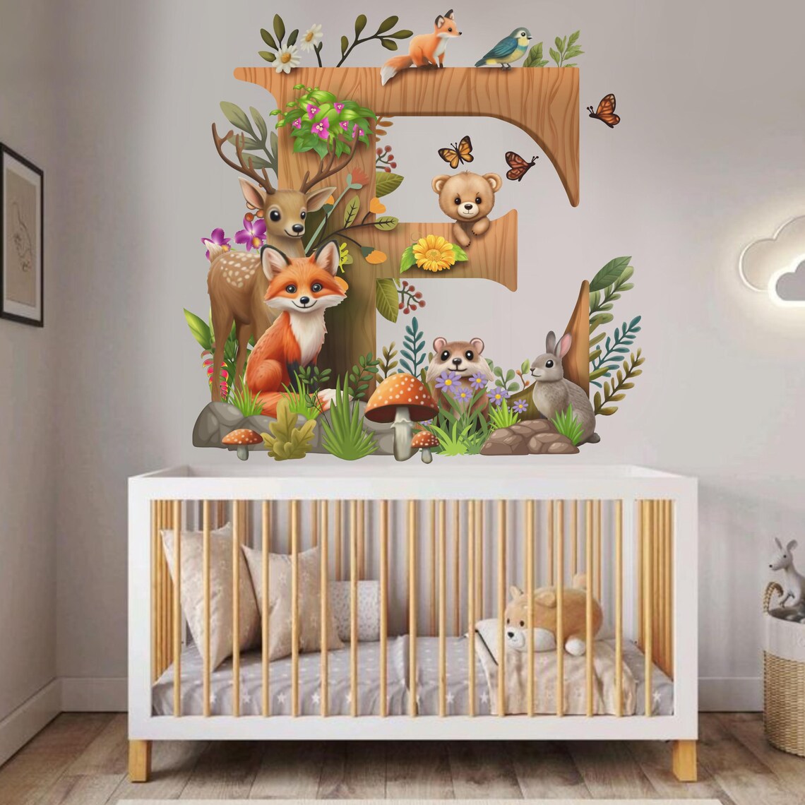 Personalized Custom Name Initial E Wall Decal Animal Forest Team ...