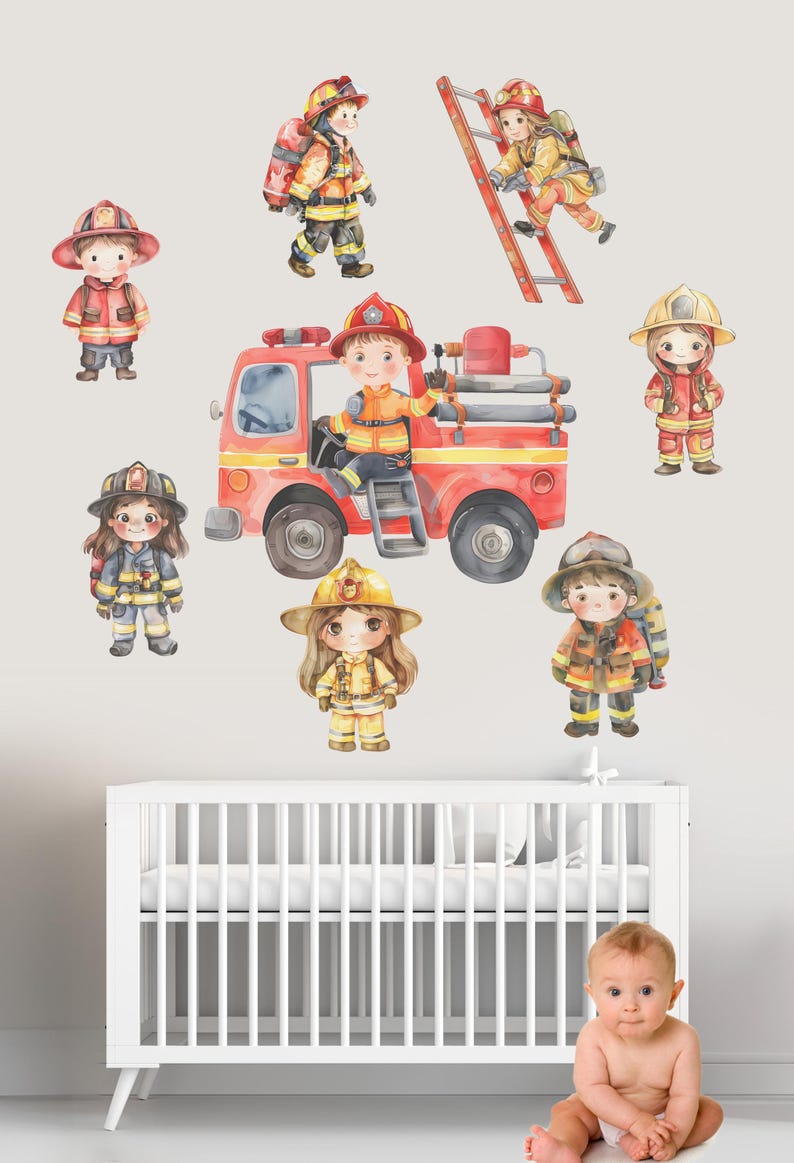 Fireman Wall Decal Firefighter Wall Art Fire Trucks Wall Sticker for ...