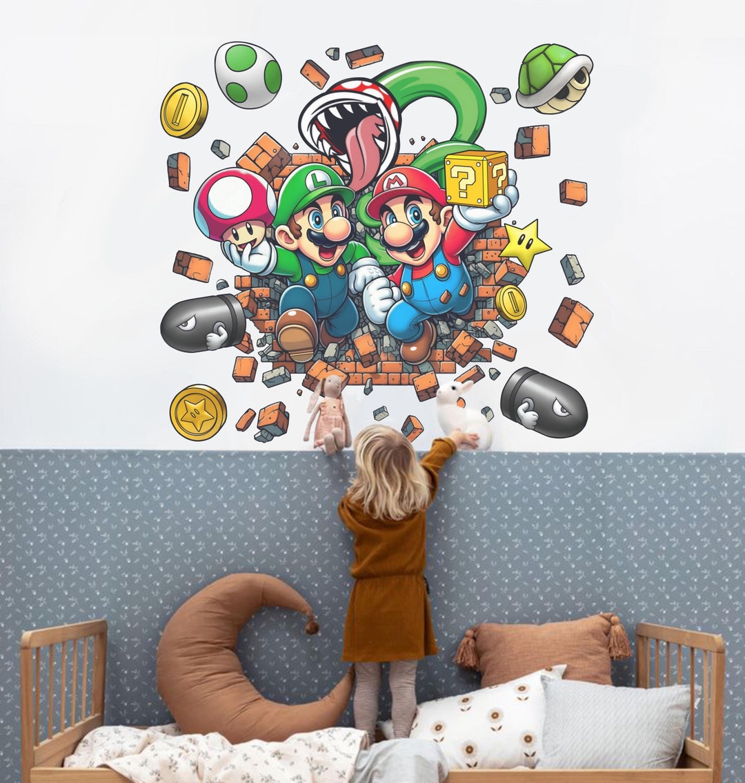 Wall Crack Mario Wall Decal Luigi Wall Sticker Piranha Plant Wall Mural ...