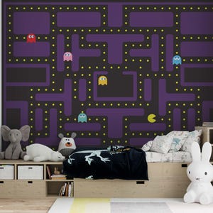 Removable Retro Game Wall Decal Pac Wall Art Gaming Pattern MAN Doodle ...