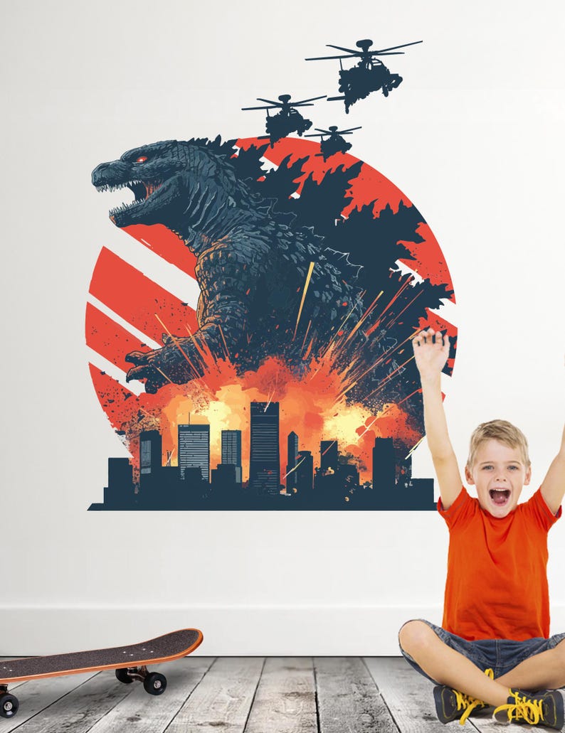Peel and Sticker Godzilla Wall Art Kid Room Decal Godzilla Wall Decal ...