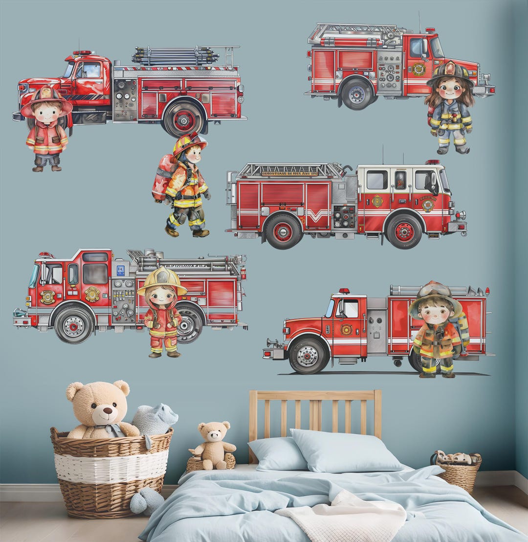 Fireman Wall Decal Firefighter Wall Art Fire Trucks Wall Sticker for ...