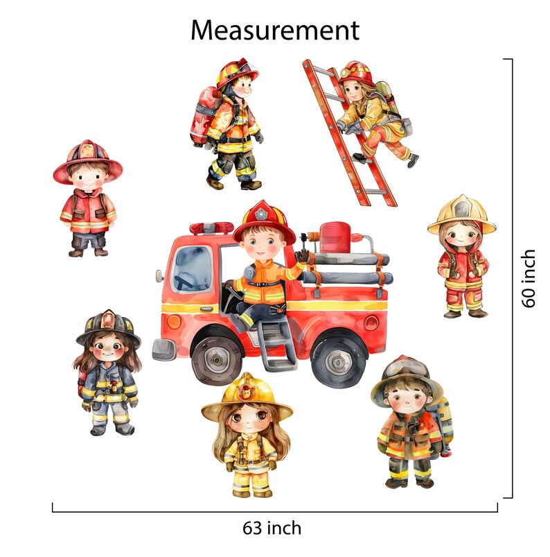 Fireman Wall Decal Firefighter Wall Art Fire Trucks Wall Sticker for ...