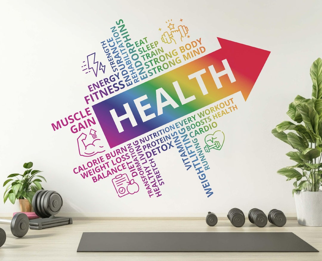 Health Wall Decal Fitness Quote Wall Sticker Health Words Inspiring ...
