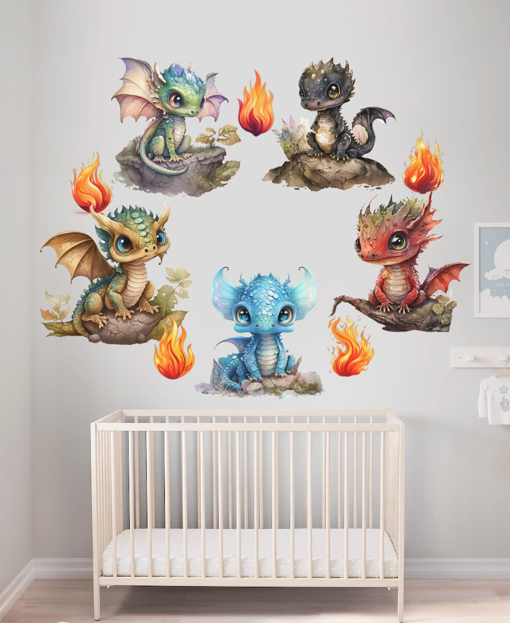 Fire Dragon Wall Decal Water Dragon Wall Art Cute Dragon Wall Sticker ...