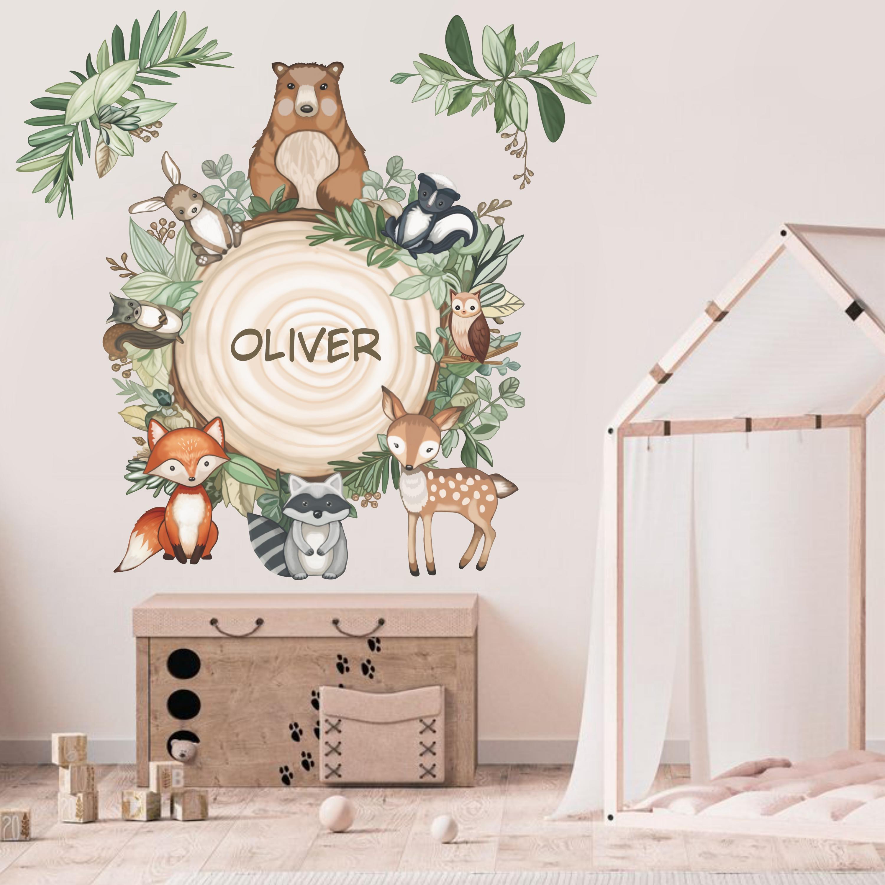 Forest Animal Wall Decal Animal Frame Wall Sticker Custom Name Wall Art ...