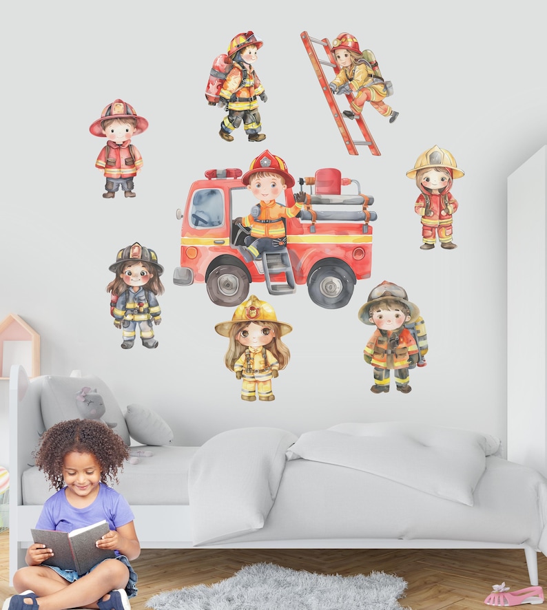 Fireman Wall Decal Firefighter Wall Art Fire Trucks Wall Sticker for ...