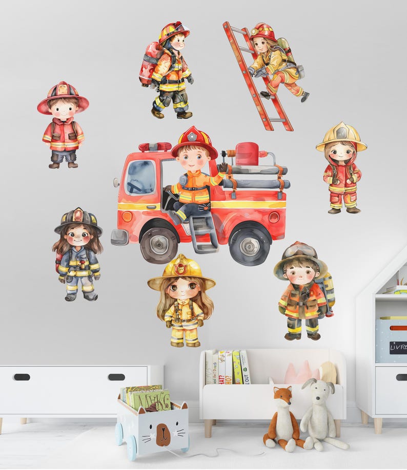 Fireman Wallpaper Nursery Wall Art Kids Room Wall Sticker Cute Boy Girl ...