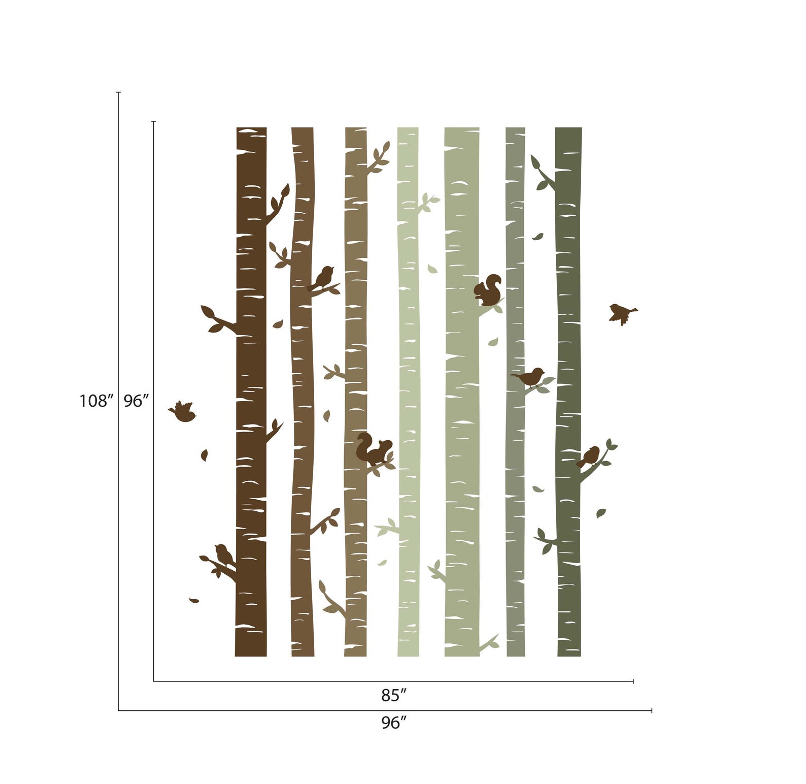 Green Tree Wall Decal Dark Brown Birch Tree Wall Sticker Chocolate ...