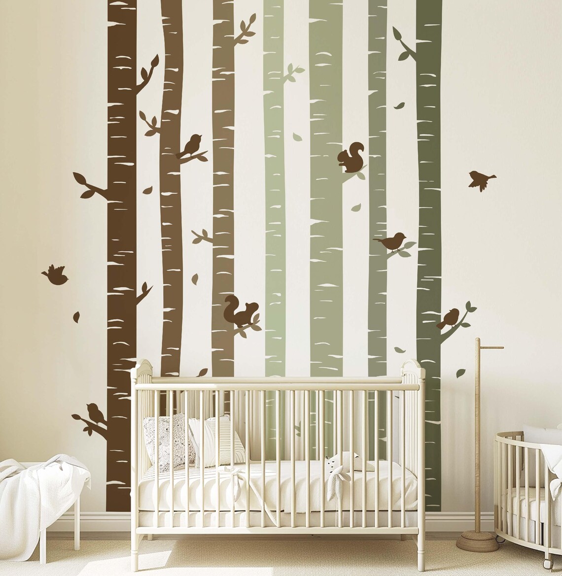 Green Tree Wall Decal Dark Brown Birch Tree Wall Sticker Chocolate ...
