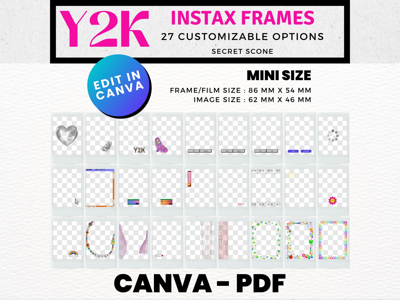 Customizable Instax Frame Templates: 27 Canva Polaroid Designs (PDF) - Etsy