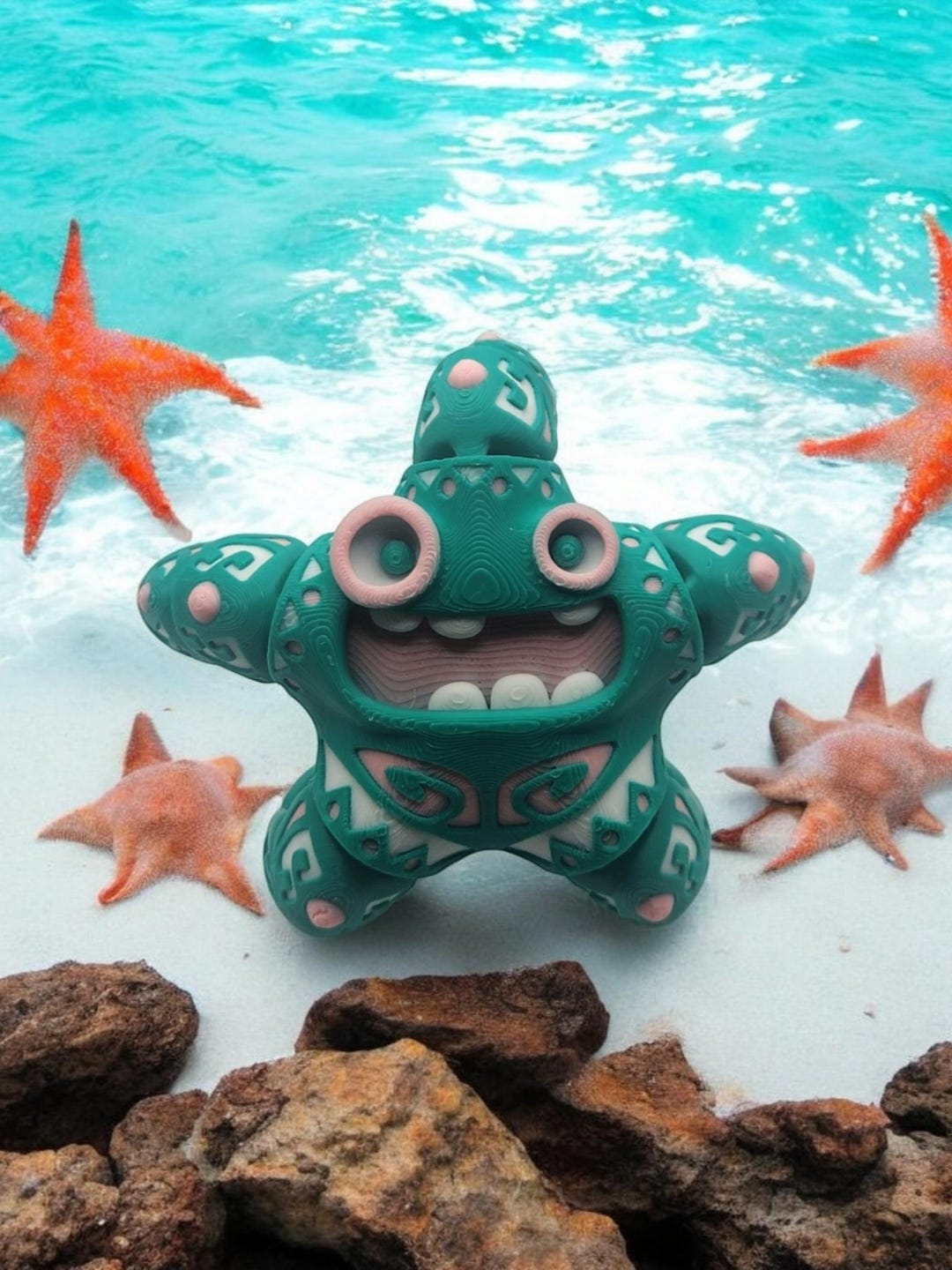 Silly Smiling Starfish Toy - 3D Printed Ocean Decor, Quirky Desk Buddy ...