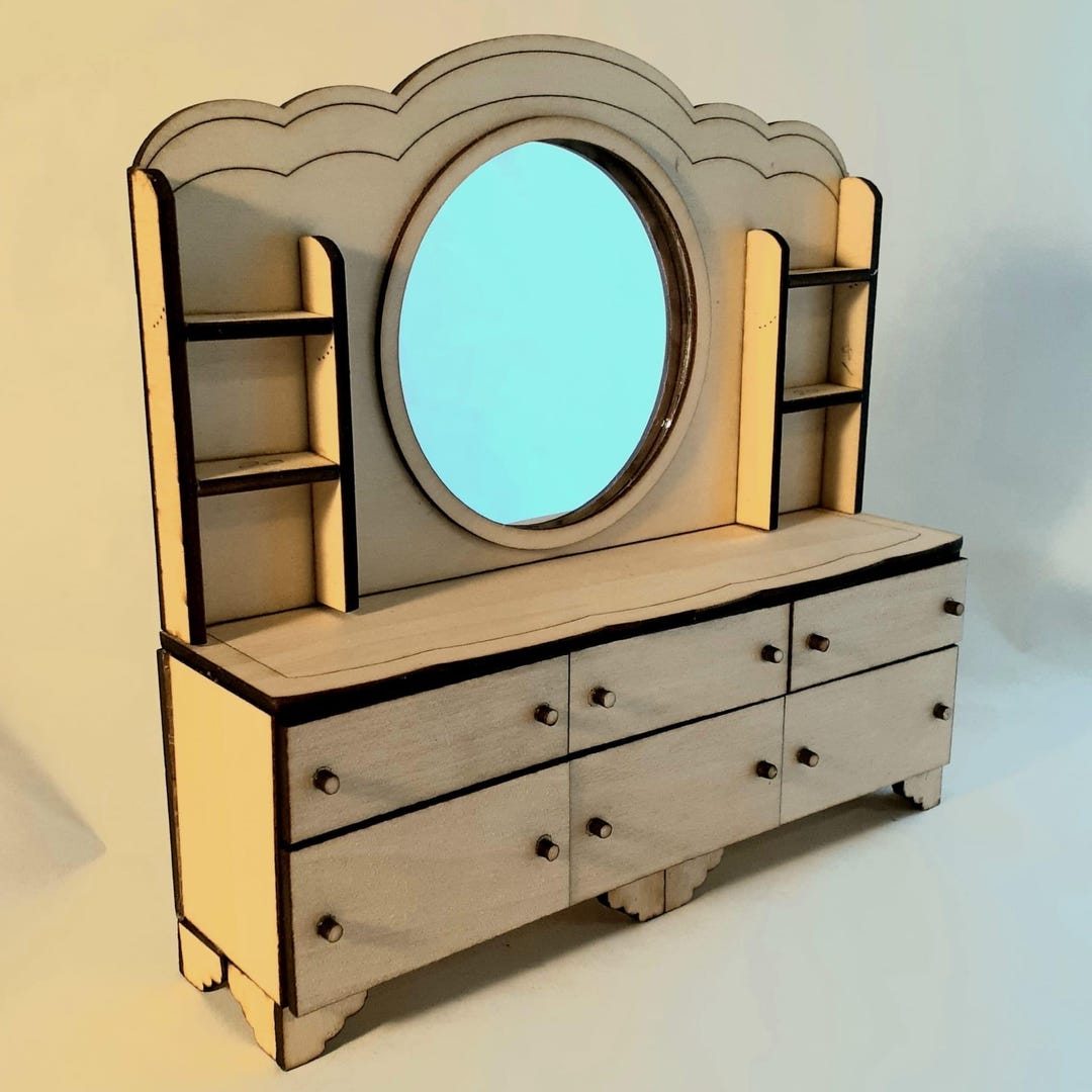 Retro Dresser KIT. Mirror and Attached Hutch. Precut Wood Pieces With ...