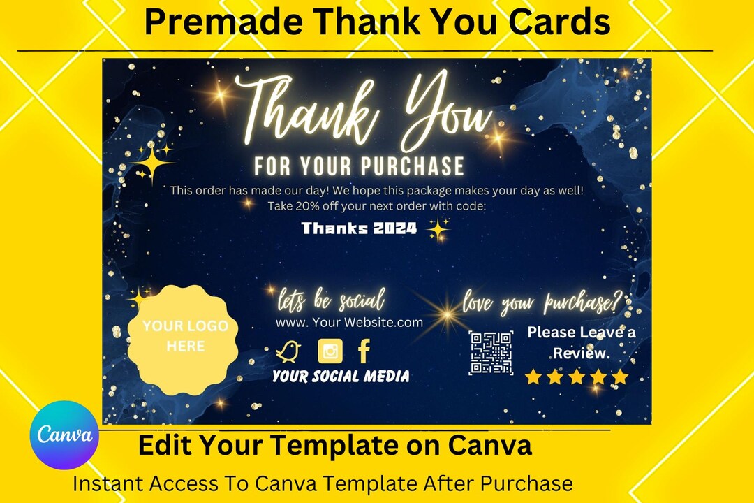 Digital Thank You Card for Your Purchase, DIY Marketing Card Template ...