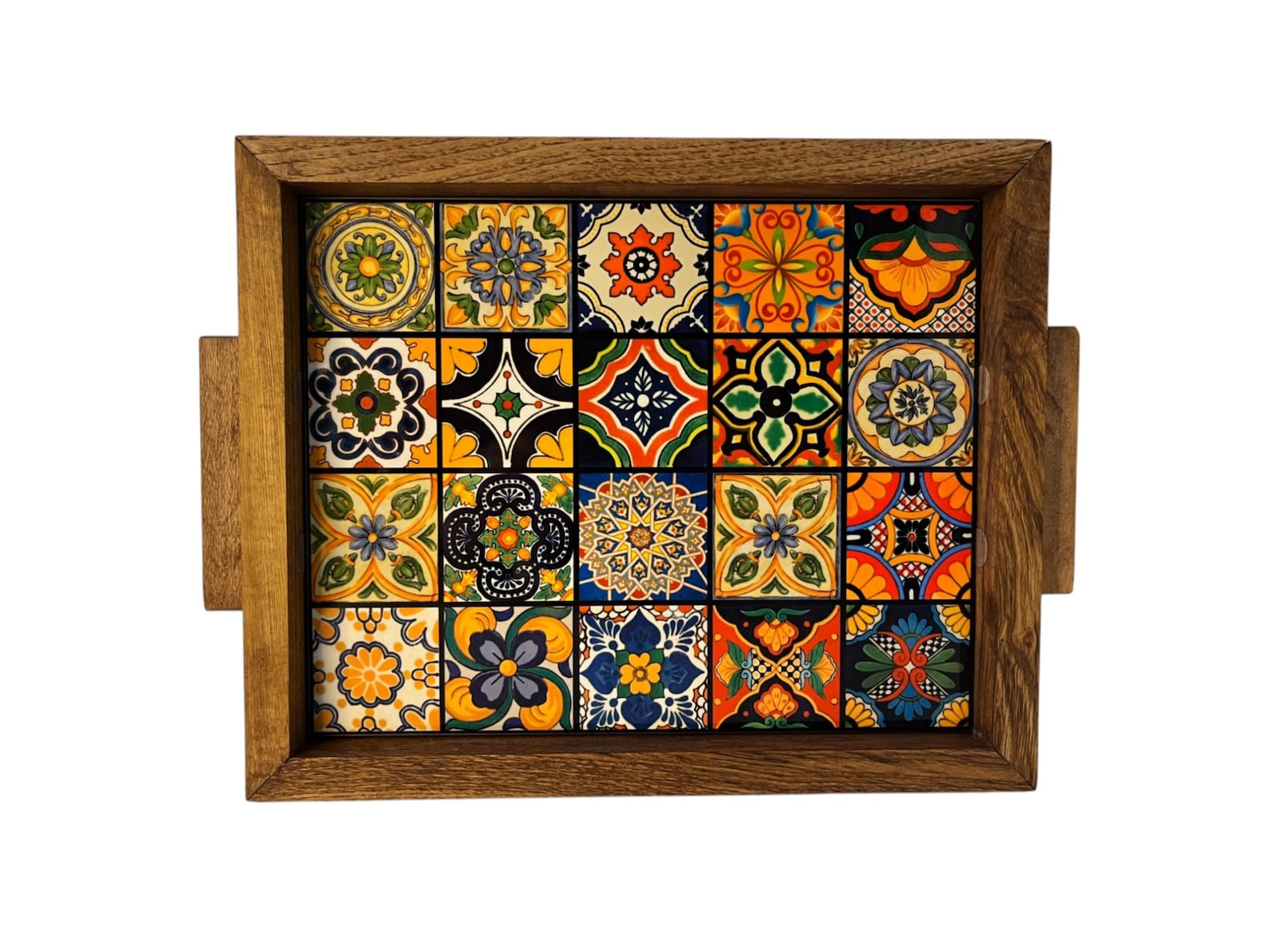 Handmade Wooden Serving Tray: Colorful Ceramic Tile Inlay ...